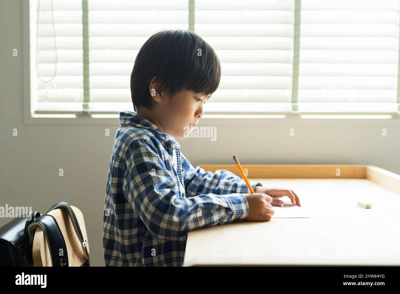 Side view of primary schools boy studying Stock Photo - Alamy