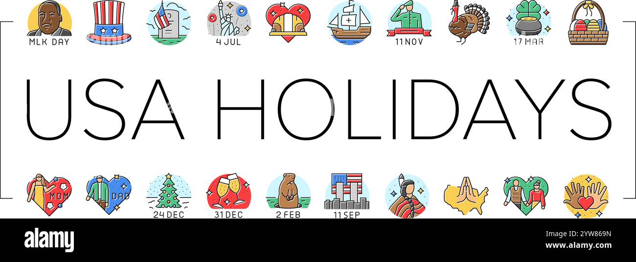 usa holiday american national day icons set vector Stock Vector Image ...
