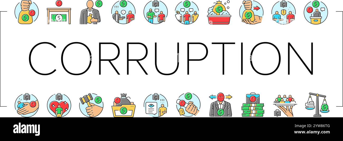 corruption money business cash icons set vector Stock Vector Image ...