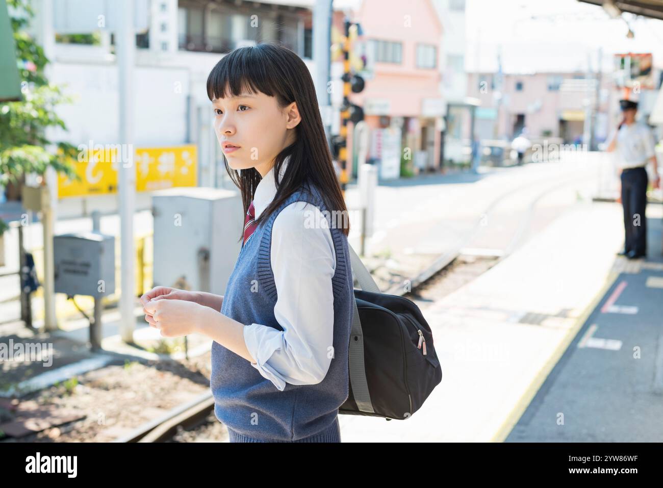 High school girls Going to school by train Stock Photo - Alamy