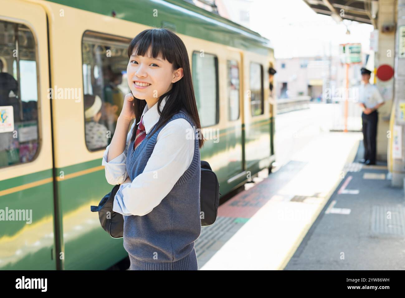High school girls Going to school by train Stock Photo - Alamy