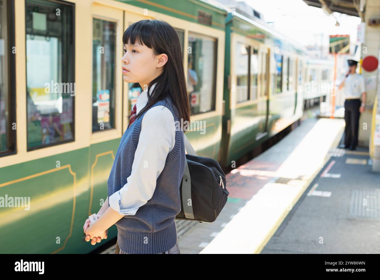 High school girls Going to school by train Stock Photo - Alamy