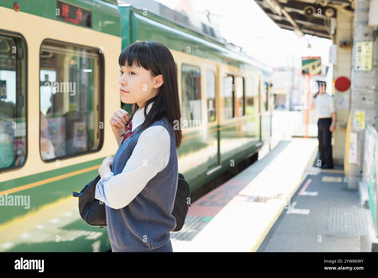 High school girls Going to school by train Stock Photo - Alamy