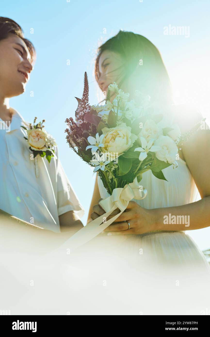 Wedding Blue sky Couple Stock Photo - Alamy