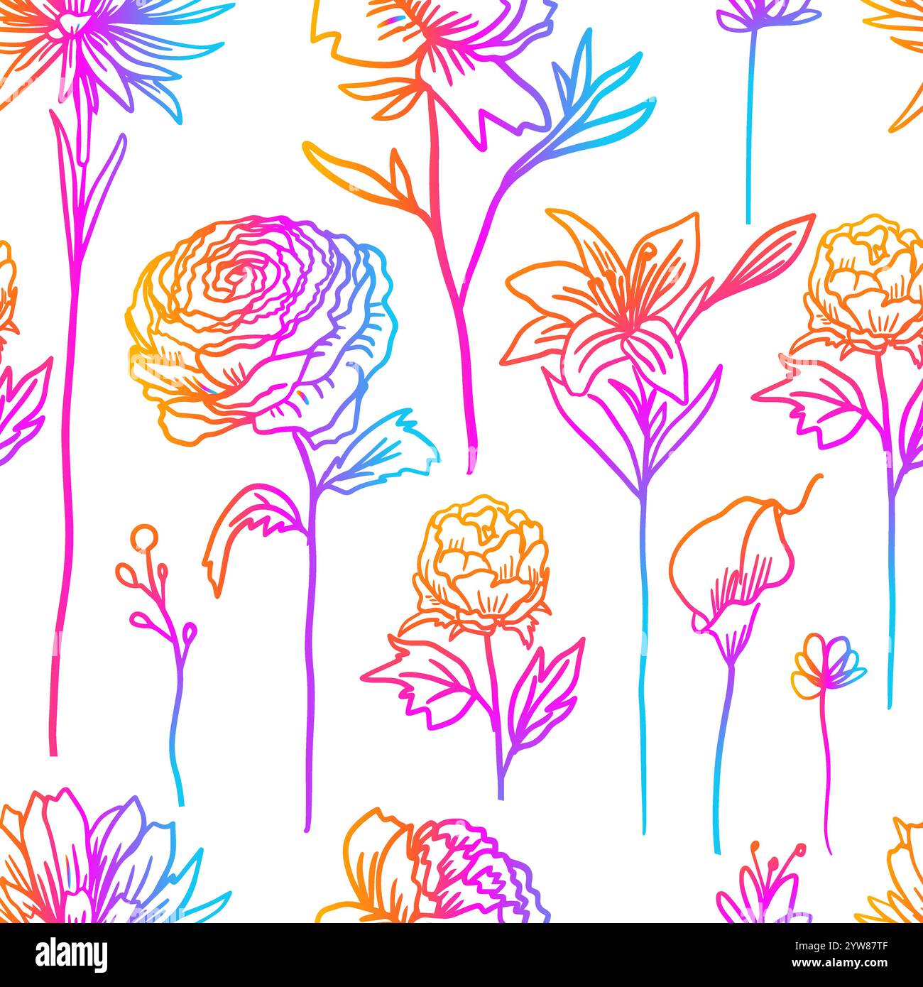 Flowers one line seamless background. hand drawing. Not AI, Vector ...
