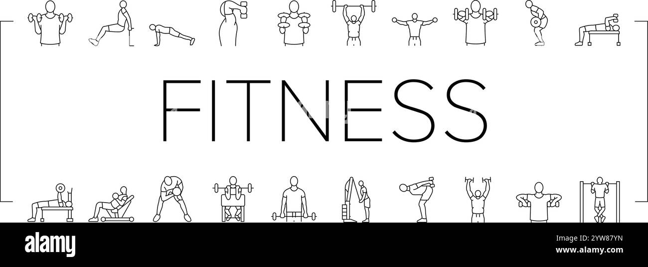 fitness exercise arm body workout icons set vector Stock Vector Image ...