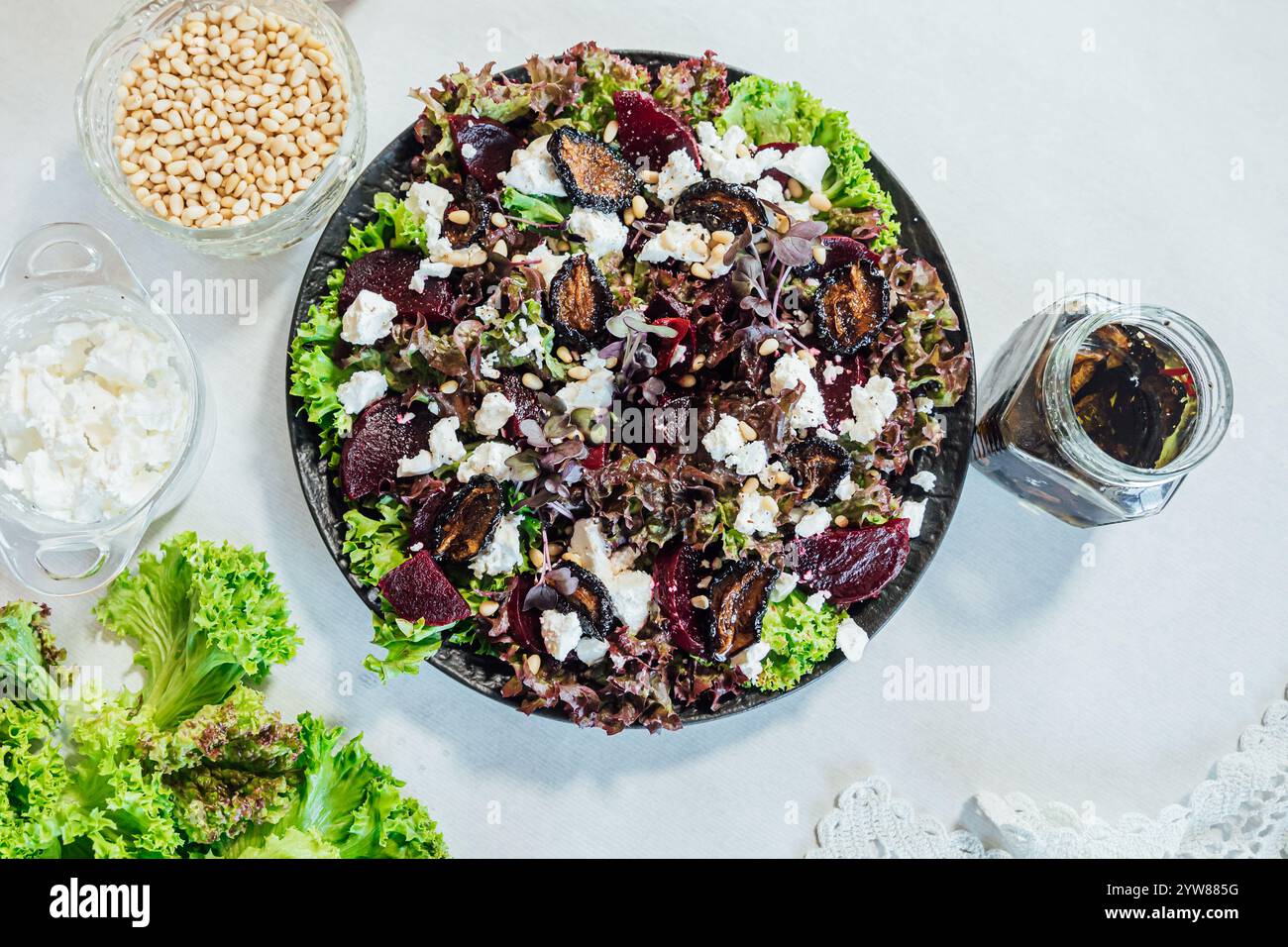 Vegetable and cheese salad prepared in the kitchen by the chef Stock ...