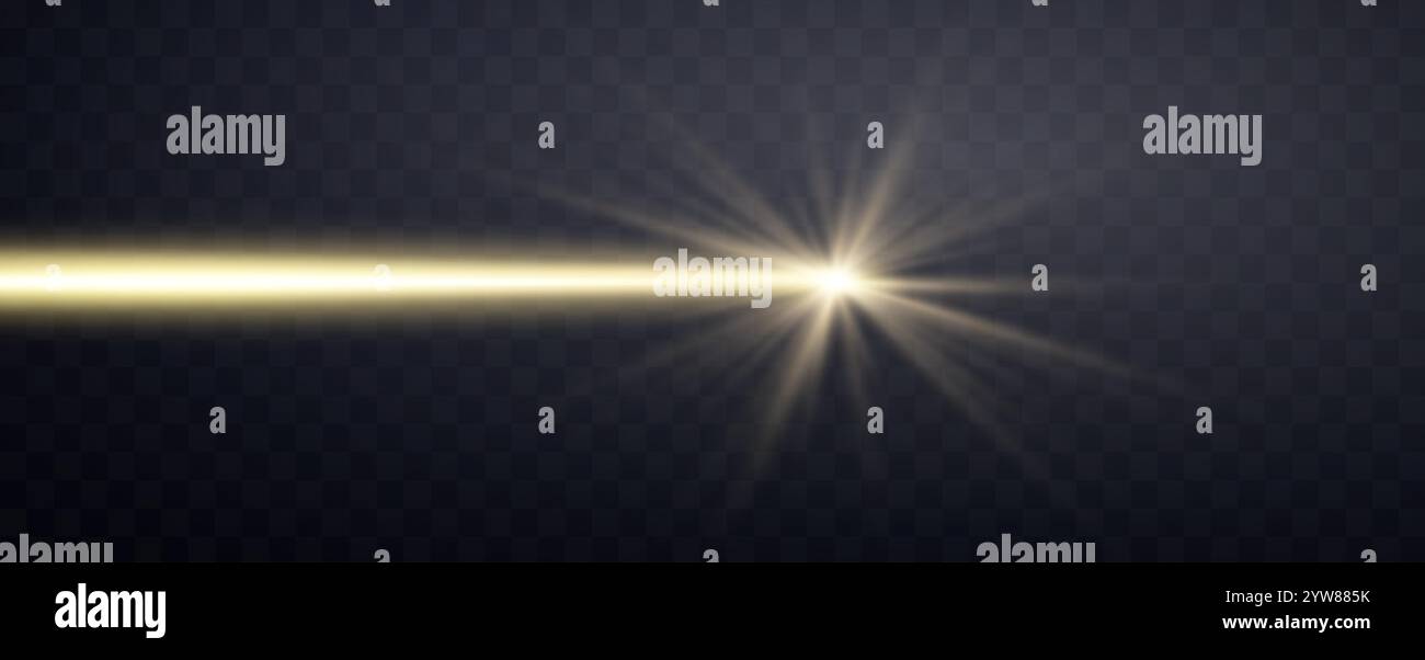 Gold horizontal laser beam. Neon line, presentation pointer. Gold glow ...