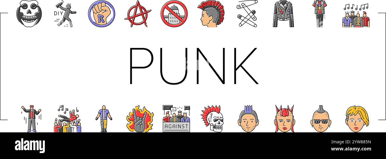 punk retro element hand art icons set vector Stock Vector Image & Art ...