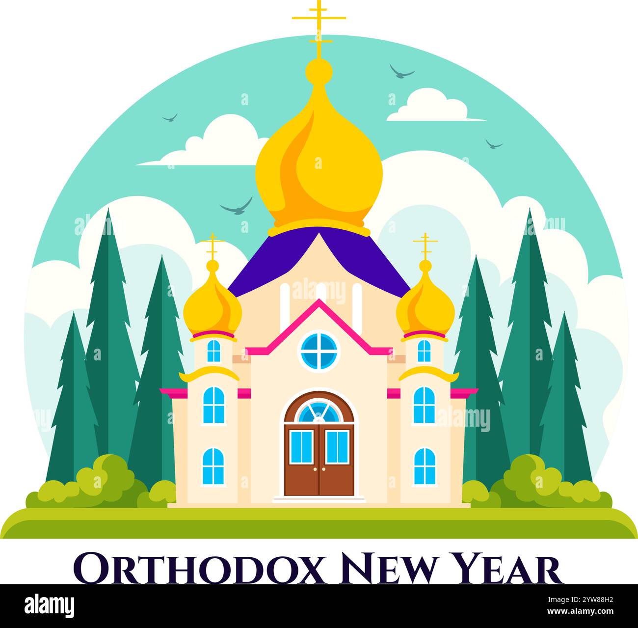 Happy Orthodox New Year Vector Illustration Celebrated on January 14 ...