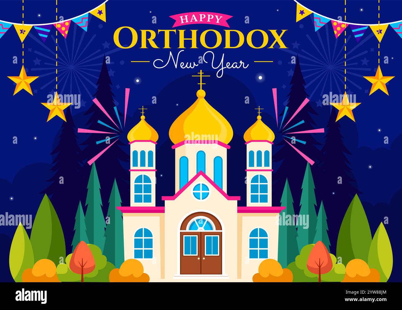 Happy Orthodox New Year Vector Illustration Celebrated on January 14 ...