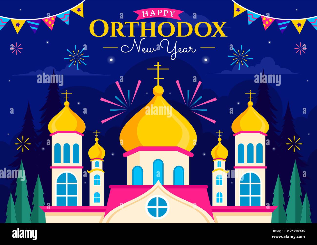 Happy Orthodox New Year Vector Illustration Celebrated on January 14 ...