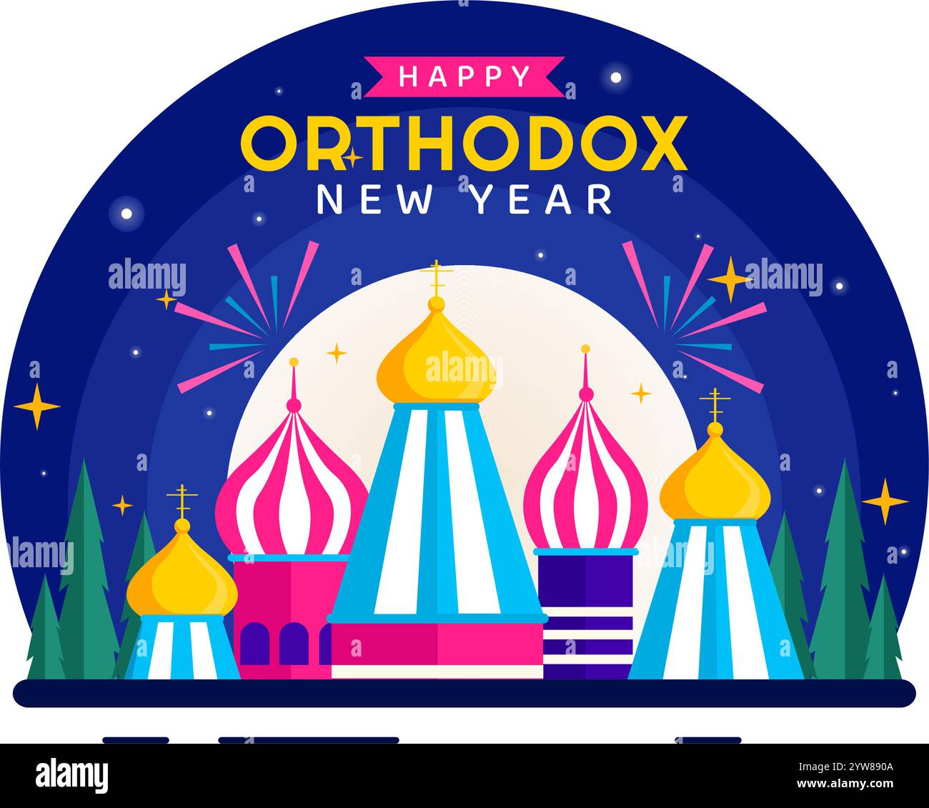 Happy Orthodox New Year Vector Illustration Celebrated on January 14 ...