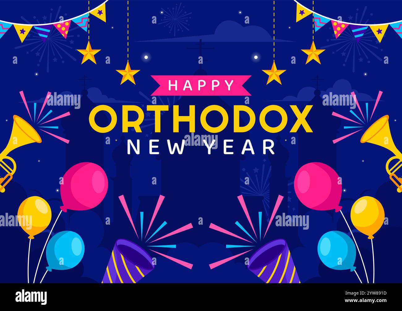 Happy Orthodox New Year Vector Illustration Celebrated on January 14 ...