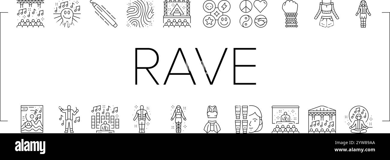rave retro party music icons set vector Stock Vector Image & Art - Alamy