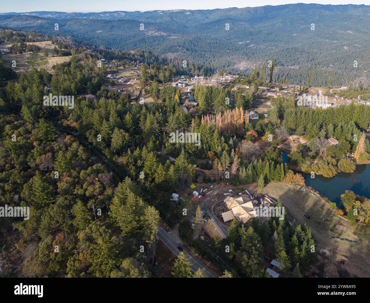 A aerial view of the Santa Cruz mountains in the San Francisco Bay area ...