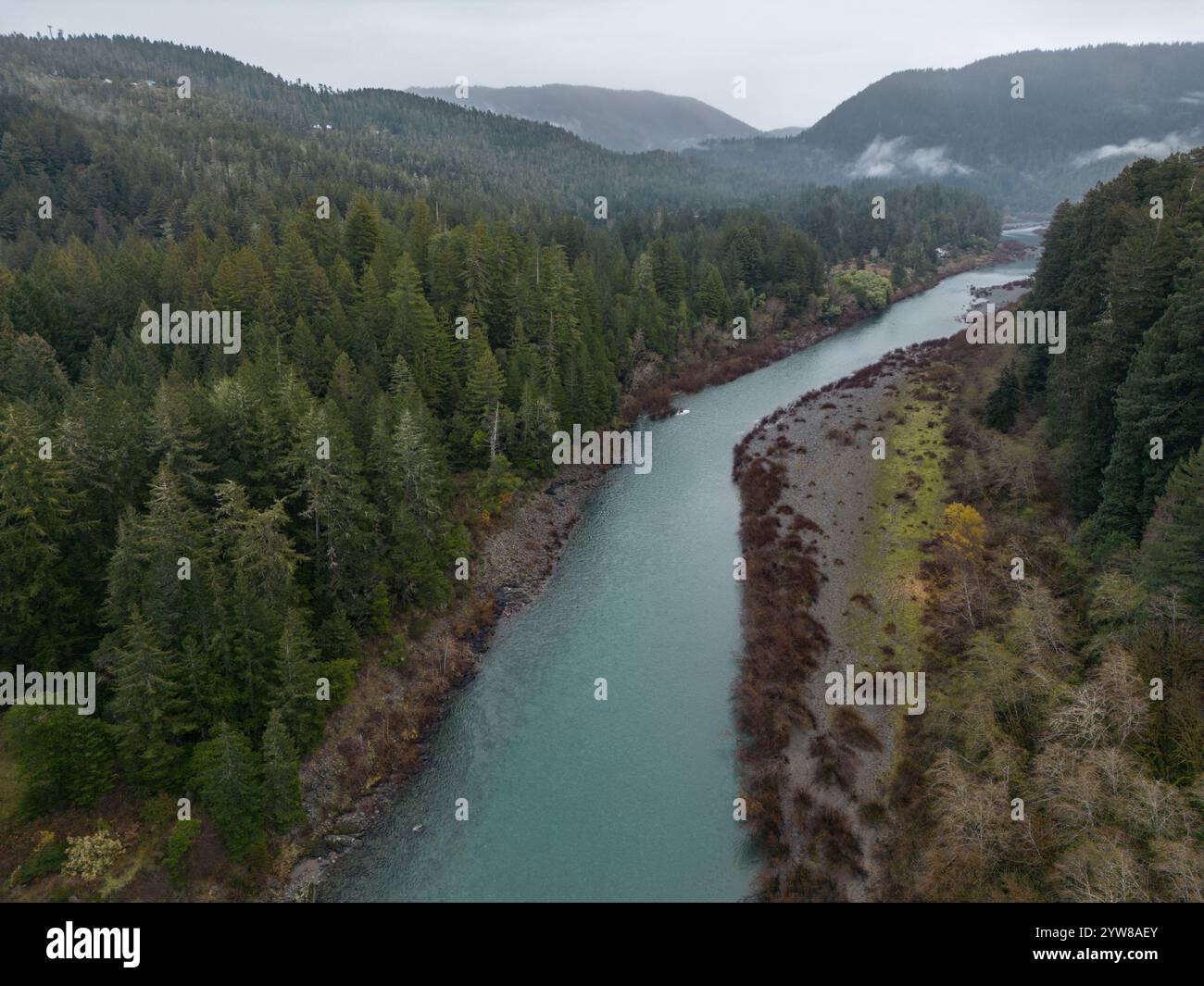 The Smith river flowing through the northern California forest in a ...