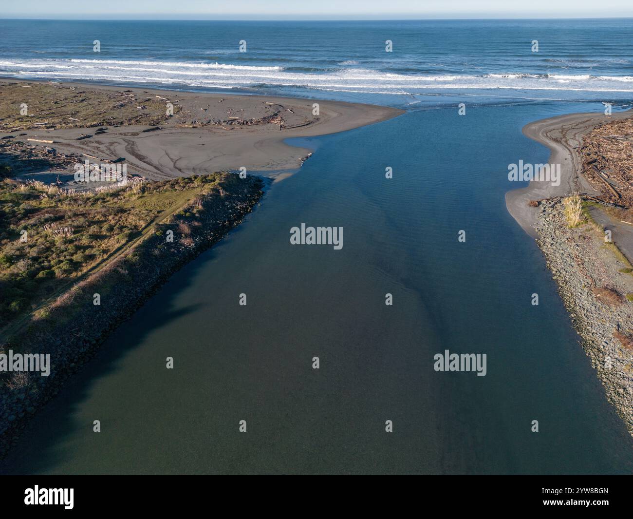 The spot where redwood creek flows into the pacific ocean in California ...
