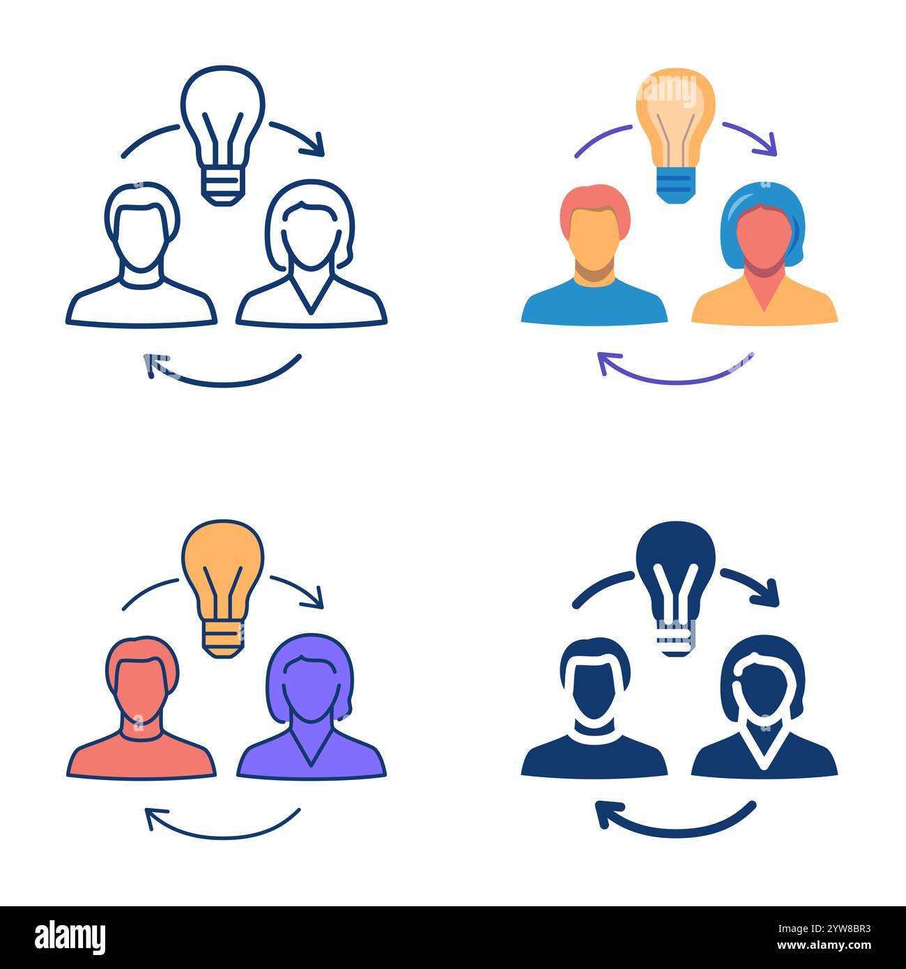 Share idea icon set in flat and line style. Knowledge sharing ...