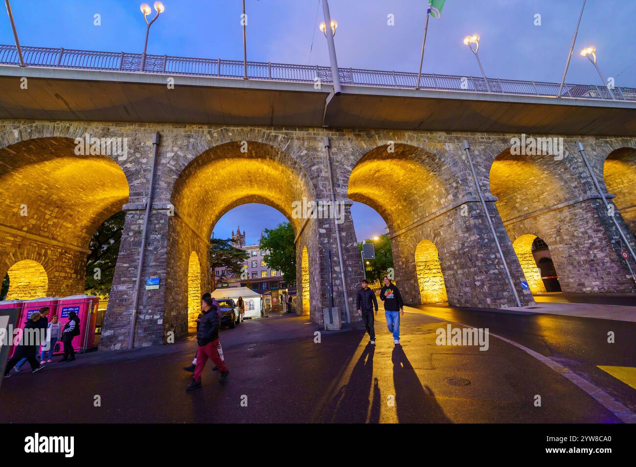 Lausanne, Switzerland - September 27, 2024: Evening view of the Grand ...