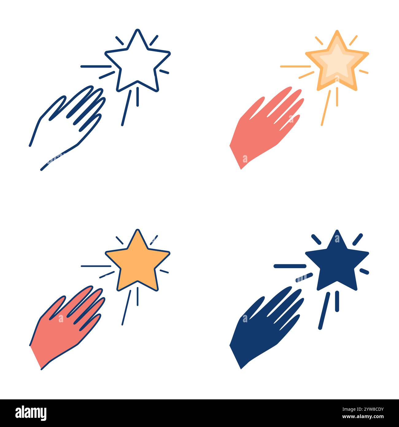 Motivation icon set in flat and line style. Hand trying to reach for ...