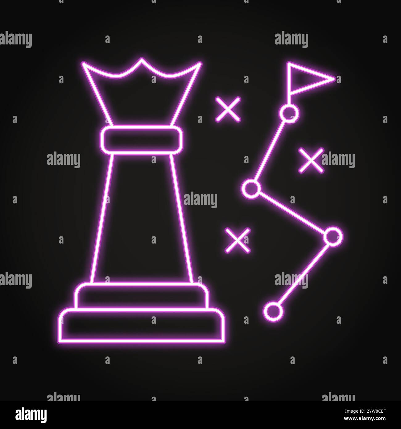 Strategy neon icon in line style. Chess figure, tactic thinking. Vector ...