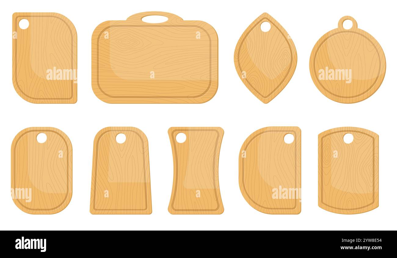 Cutting boards. Wooden kitchen chopping planes. Different shapes. Food ...