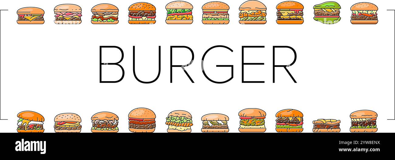 Bun bread burger hamburger icons set vector food sandwich Cut Out Stock ...