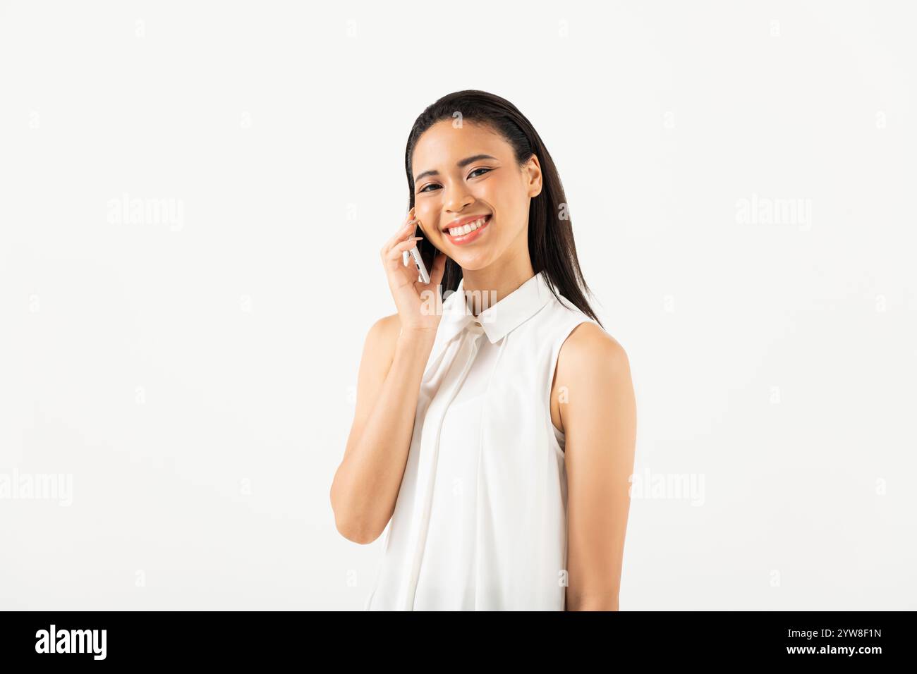 Portrait of half woman making a phone call Stock Photo - Alamy