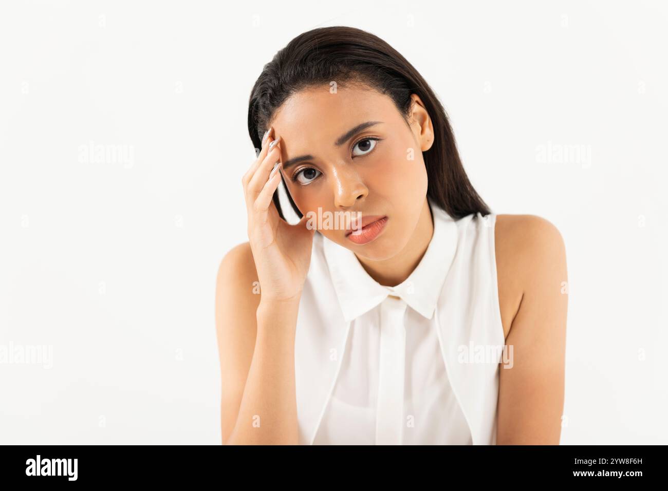 Half-woman with a melancholy look on her face Stock Photo - Alamy