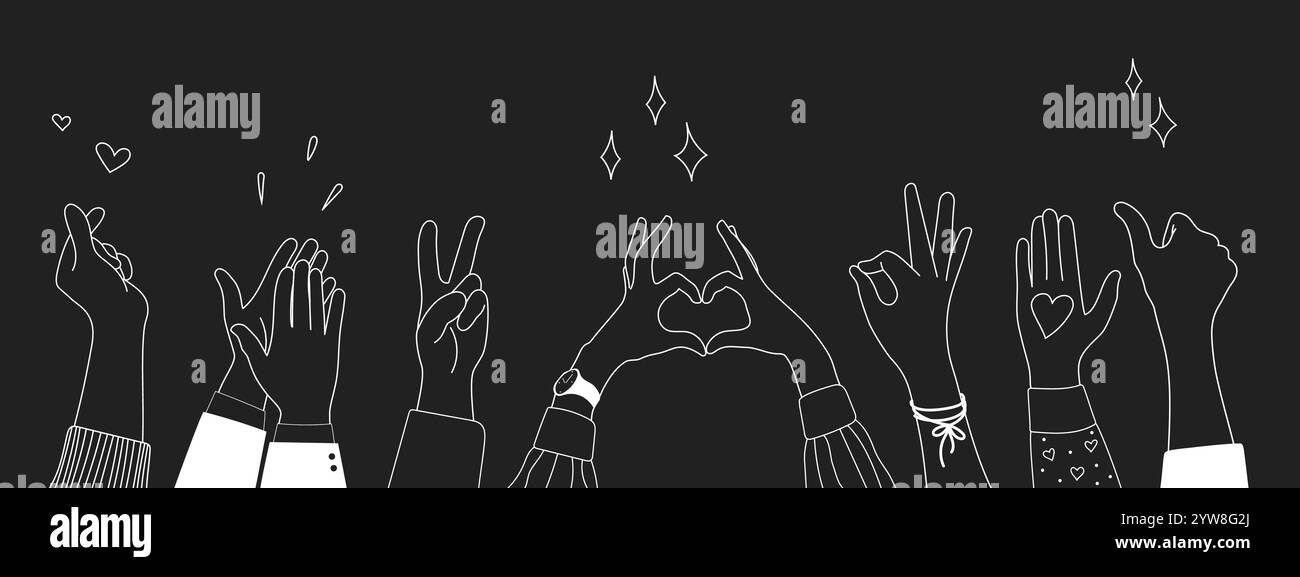 Doodle sketch hands up gestures comic icons silhouettes vector set ...