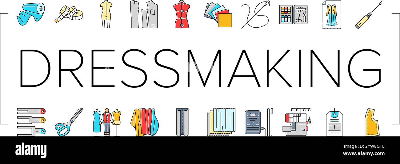 dressmaking fashion sewing style icons set vector Stock Vector Image ...