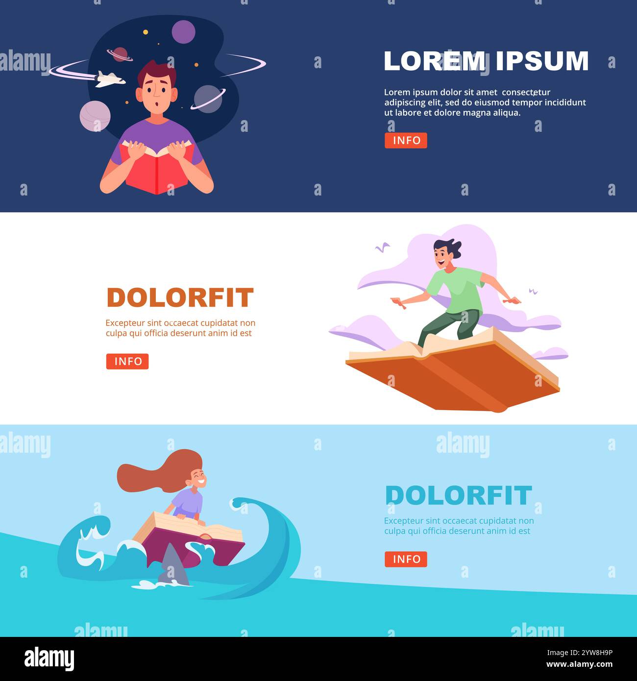 dreamers. people dreaming and reading book and imagining itself ...