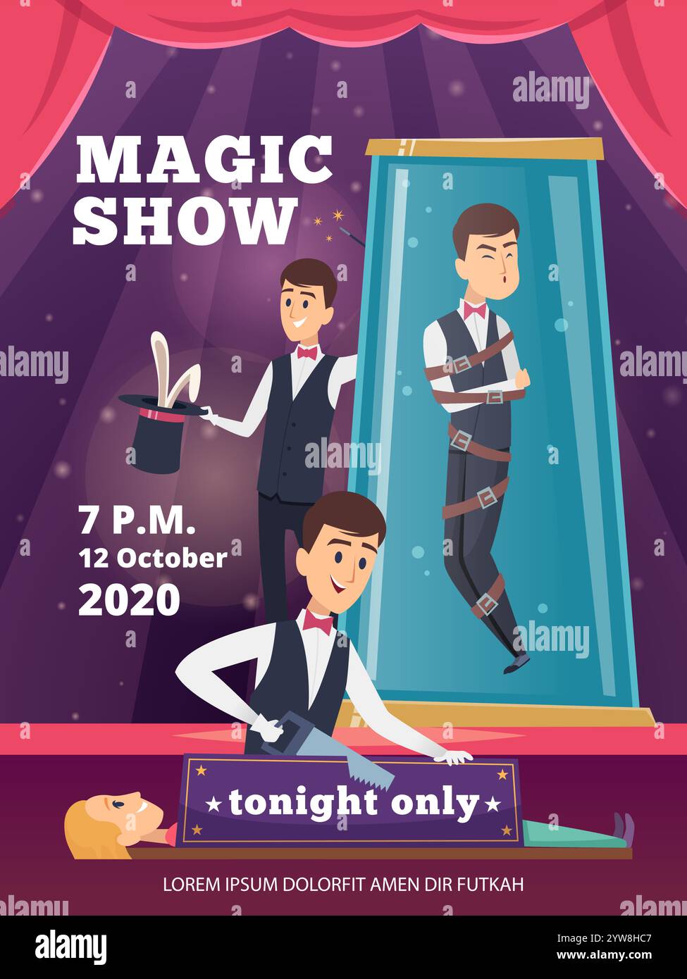 magic show. placard invitation for night circus magician performance ...