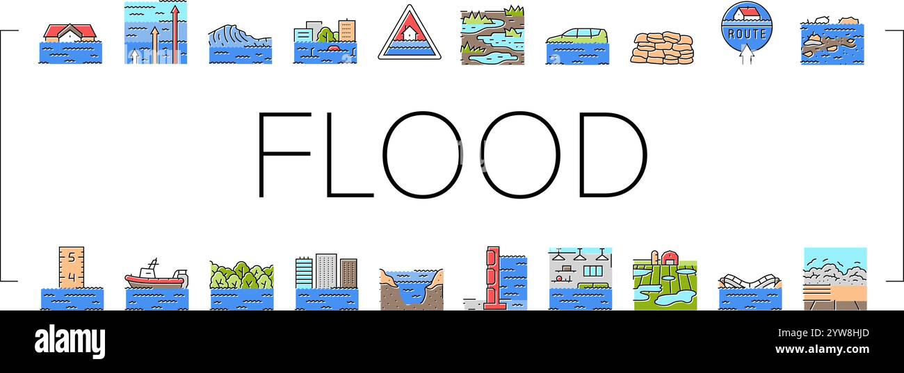 flood water disaster rain icons set vector Stock Vector Image & Art - Alamy