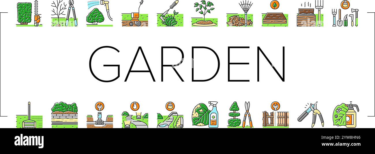 garden maintenance mulching icons set vector Stock Vector Image & Art ...