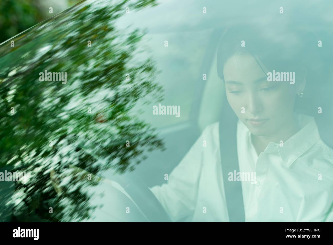 Woman driving a car, window reflection Stock Photo - Alamy