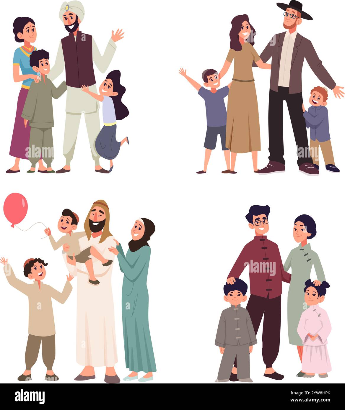 Diverse families. Mother father and kids of different nationalities ... Diverse families. Mother father and kids of different nationalities ...