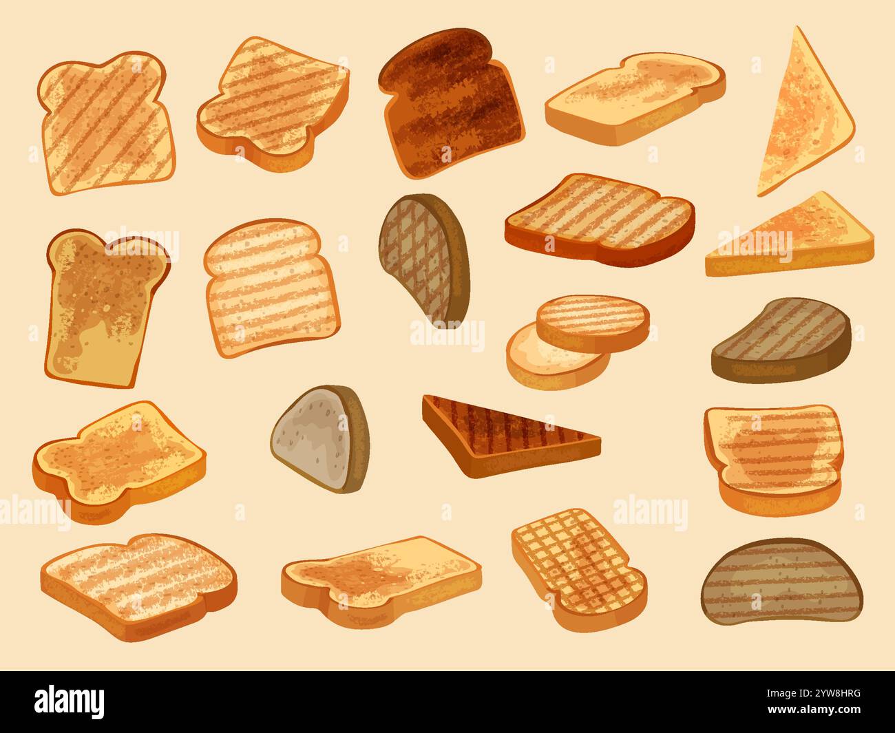 Toasts. Cartoon fried bread toasts pieces different types and shapes ...
