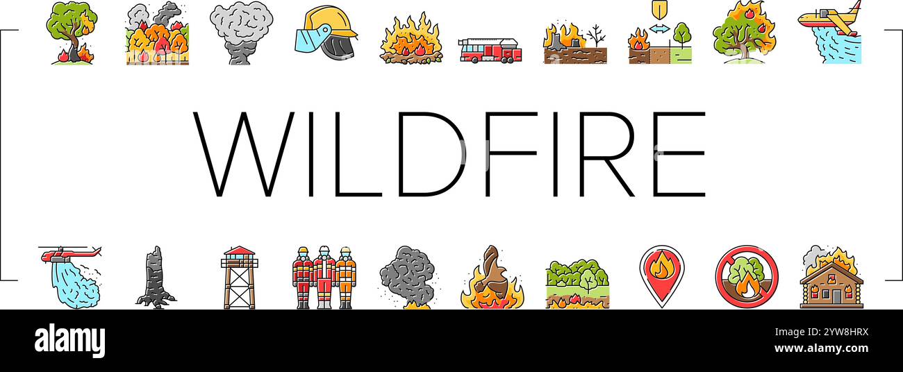 wildfire blaze firestorm burn icons set vector Stock Vector Image & Art ...