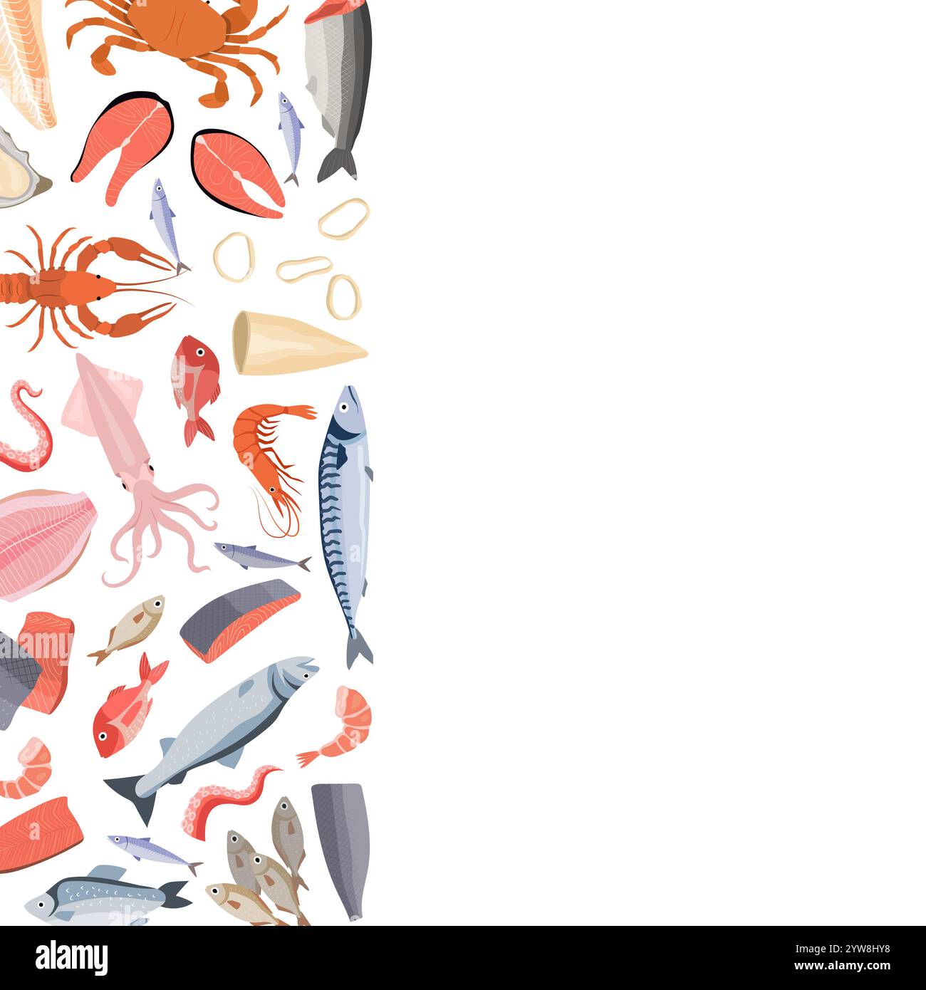 seafood. background illustration with herring squid shrimp octopus ...