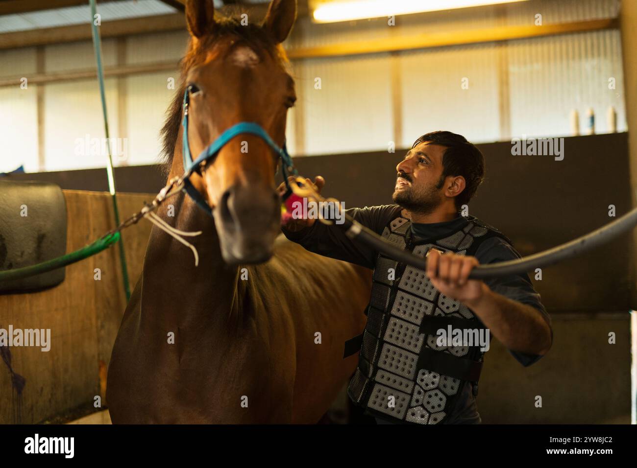 Racehorse and keeper Stock Photo - Alamy
