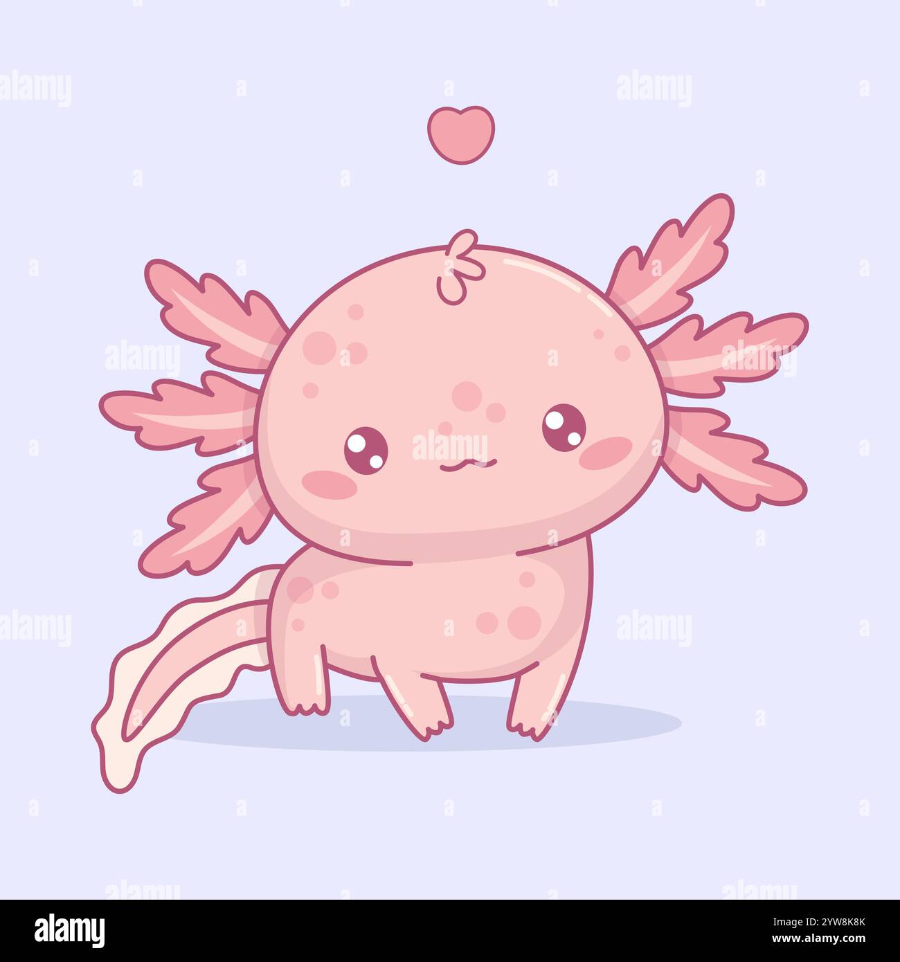 Cute Axolotl. Little cartoon pink kawaii character. Vector illustration ...