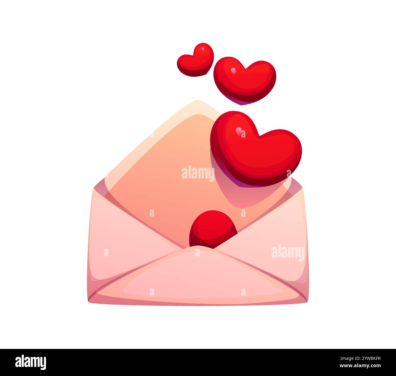 Cartoon love letter envelope with red hearts floating above ...