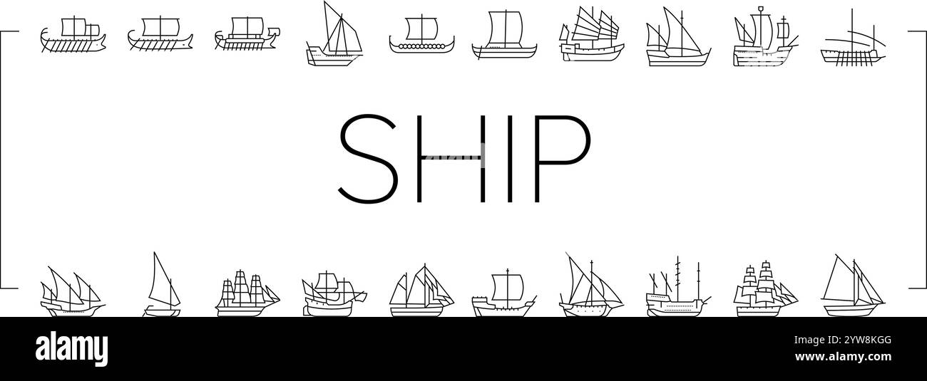 ancient ship maritime vessel icons set vector Stock Vector Image & Art ...