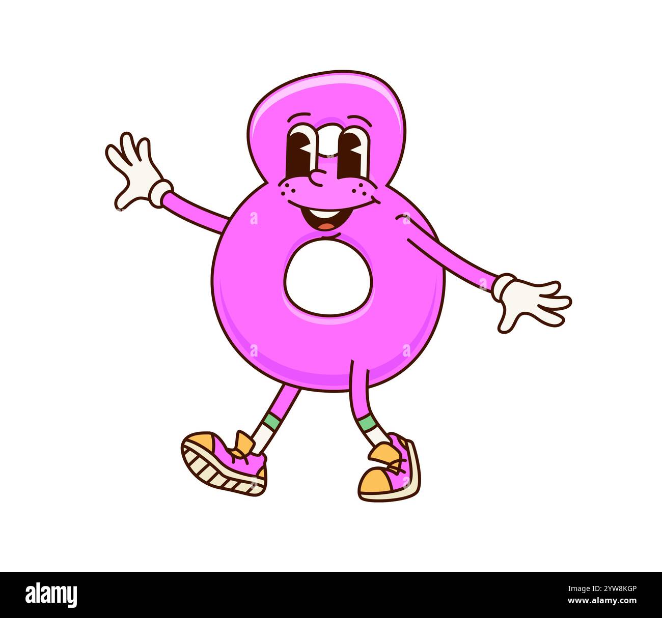 Groovy math number 8 Eight cartoon character with happy face, vector ...