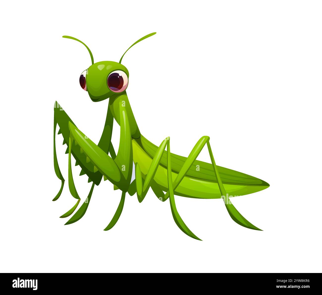 Cartoon funny mantis insect character features a vibrant green body and ...