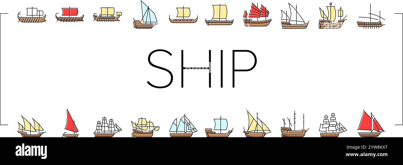 ancient ship maritime vessel icons set vector Stock Vector Image & Art ...