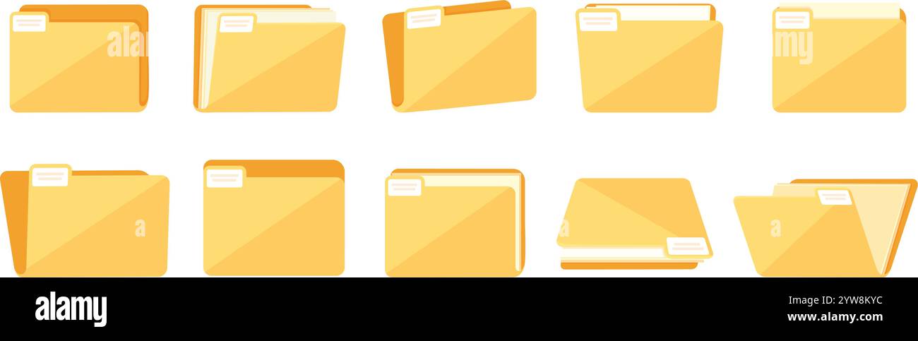 Yellow paper folder. Data storage symbols, files documents organize. Isolated empty and full ...