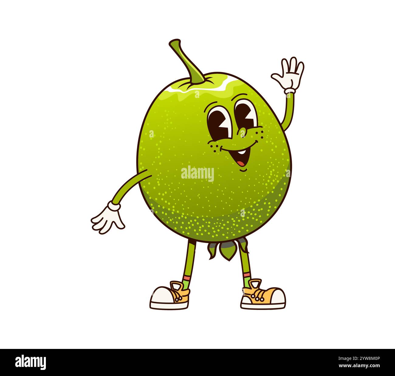 Groovy guava character or funny retro cartoon fruit with happy face ...